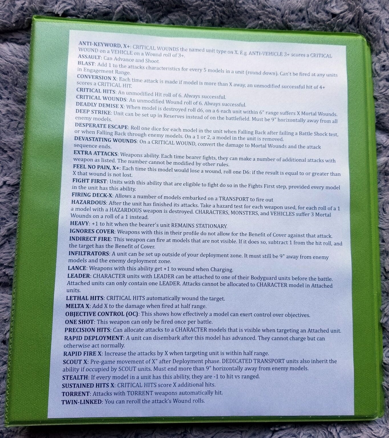 Warhammer 40k 10th Edition USRs in readable font size, and my binder – Yore